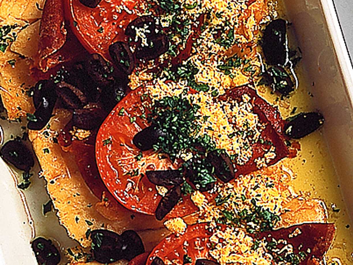 Kabeljo med tomater, skinka och champinjoner | Köket.se