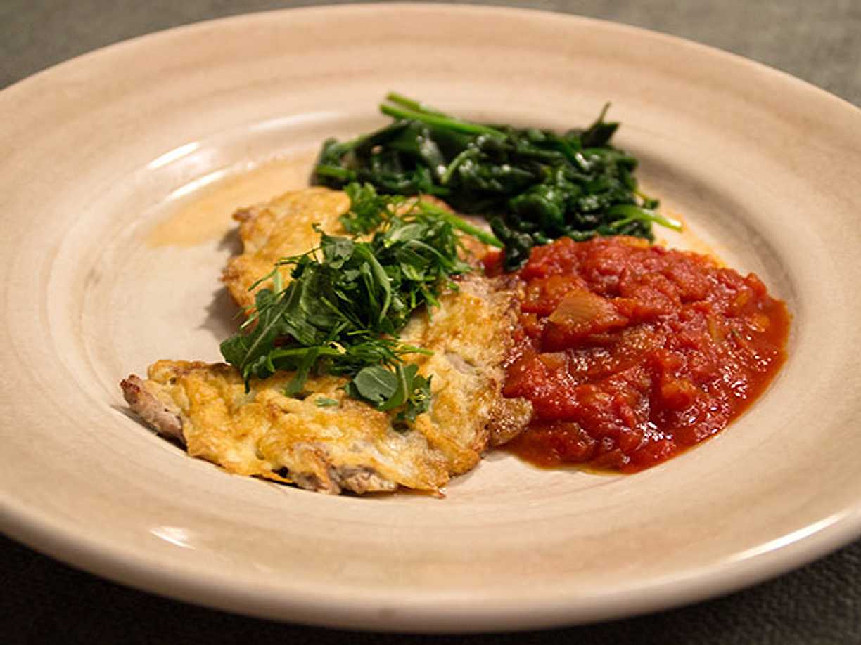 Piccata milanese med spenat och ruccola | Köket.se